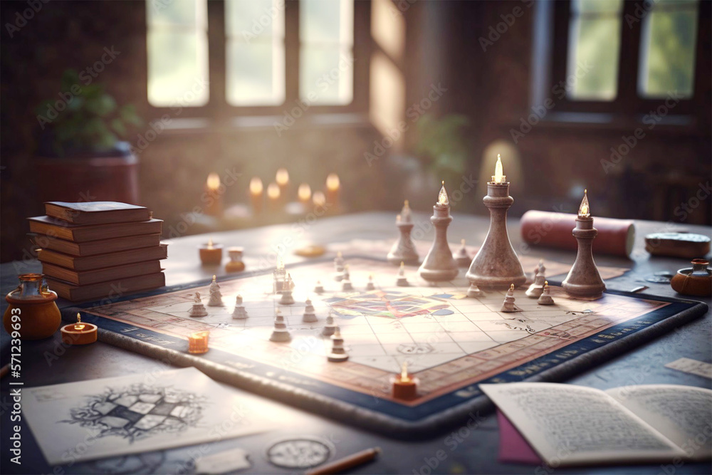 board game, game of witches and magic, with illuminated pawns, on an ...