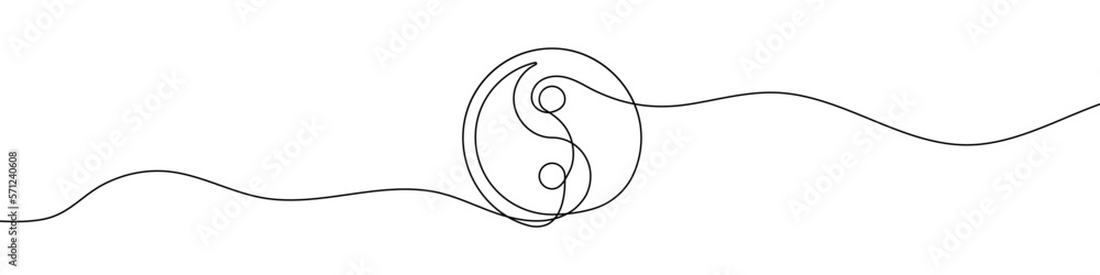 Continuous linear drawing of Yin Yang symbol. Single line drawing of ...