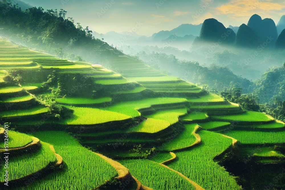 Mu Cang Chai, Vietnam landscape terraced rice field near Sapa. Mu Cang ...
