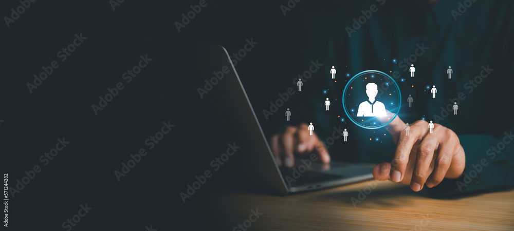 Businessman use computer,Customer Relationship Management, with global ...