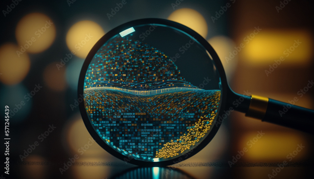 digital signs and symbols in a magnifying glass, the concept of ...