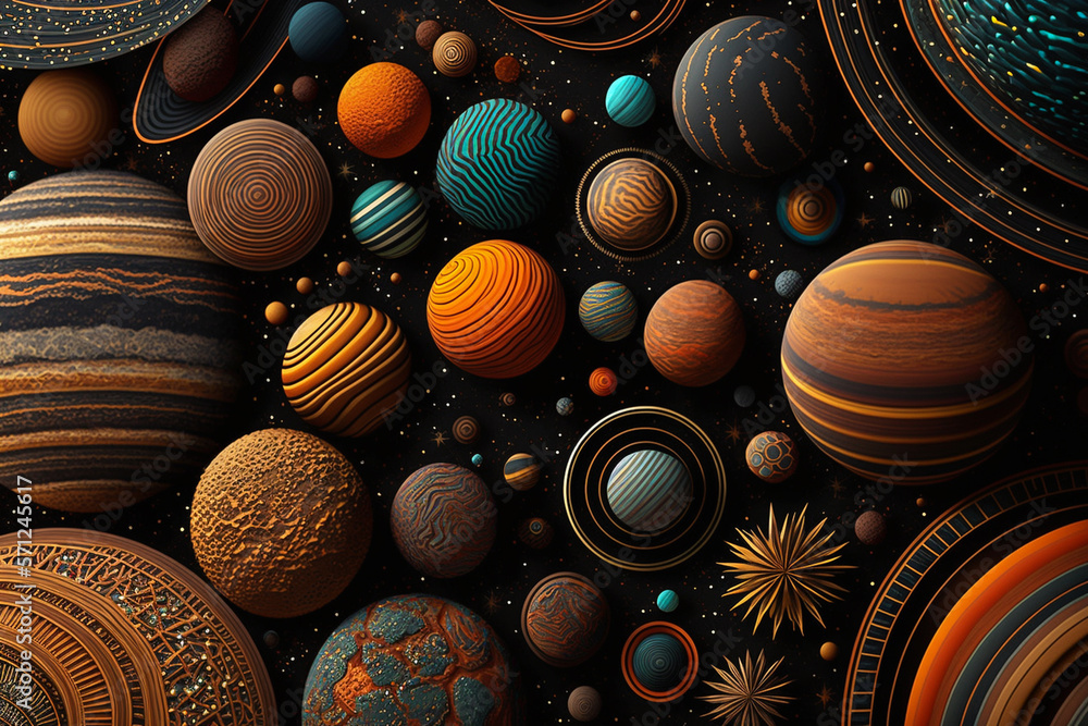 Solar system planets pattern background texture, detailed art Stock ...