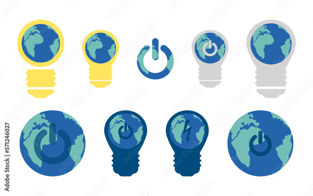 Earth Hour 60 vector illustration set. Earth Planet in ligntbulb with ...