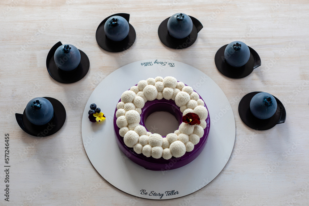 Blueberry Cake Entremet, Cake with blueberries. Elegant and beautiful ...