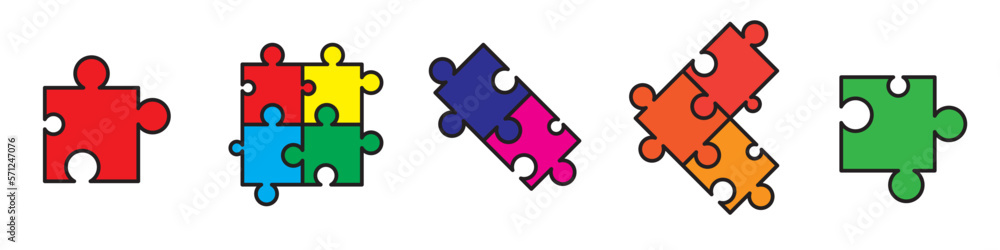 Puzzle pieces vector set. Separate puzzle pieces with the ability to ...