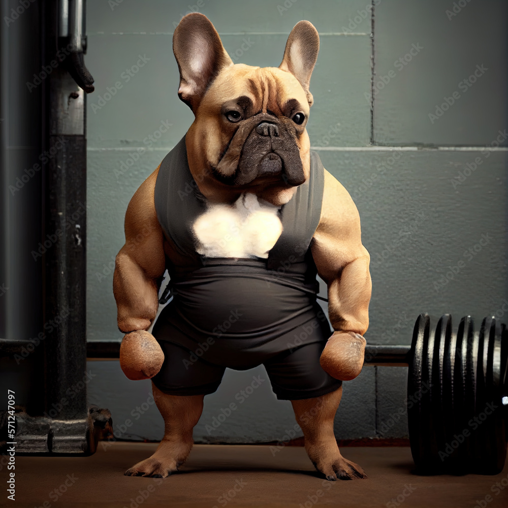 adorable ai generated French bulldog, dressed as a body builder Stock ...