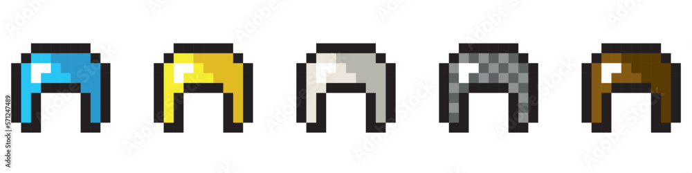 Pixel art 8-bit.Set of five pixel medieval helmets for games, websites ...