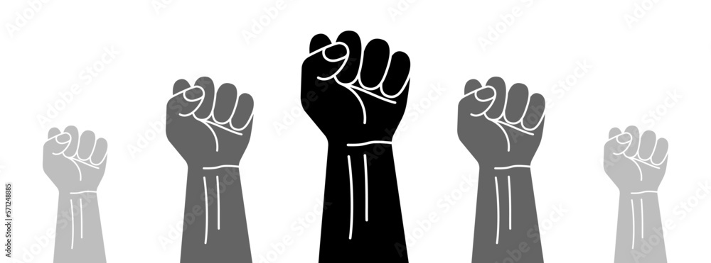 Clenched fist held in protest. Raised fists resistance. Raised fist as ...