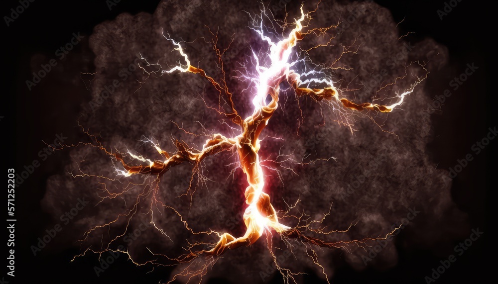 Lightning, electric lightning strike, red strike, crackle, flash of ...