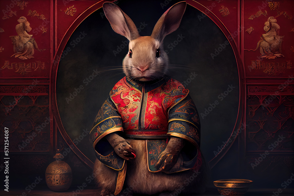 Happy Chinese New Year 2023, year of the rabbit. Portrait super rabbit ...