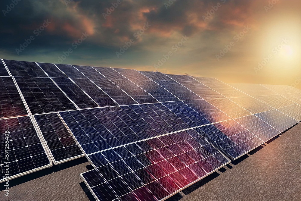 solar panels on a flat roof. Generative AI Stock Illustration | Adobe Stock