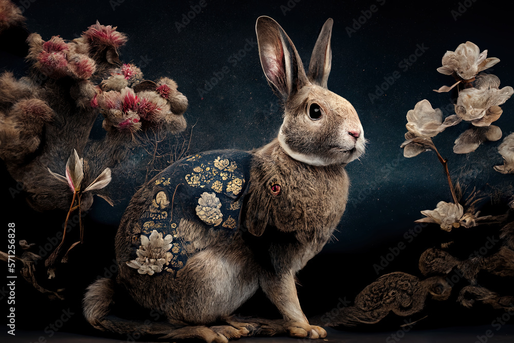 Happy Chinese New Year 2023, year of the rabbit. Portrait super rabbit ...