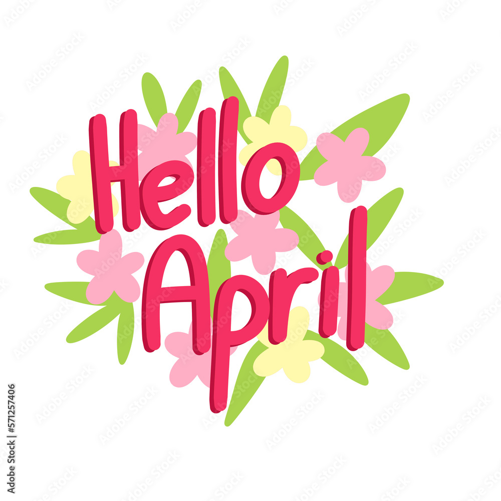 Ilustrace „Hello April hand drawn illustration. Spring sticker banner ...