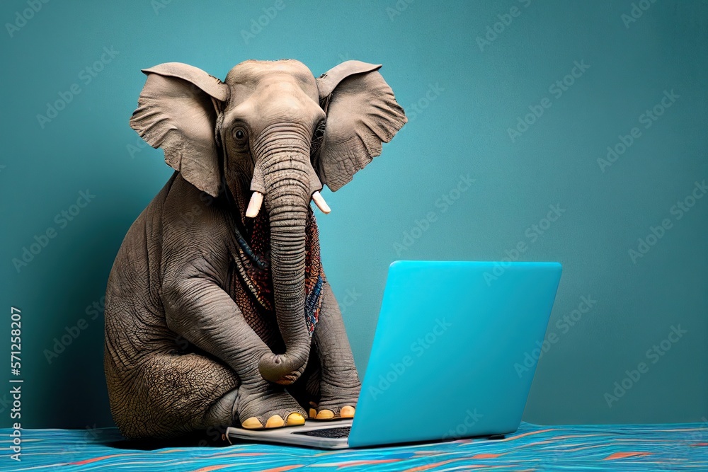 Studio photo portrait of a happy elephant in hipster clothes withjucv ...
