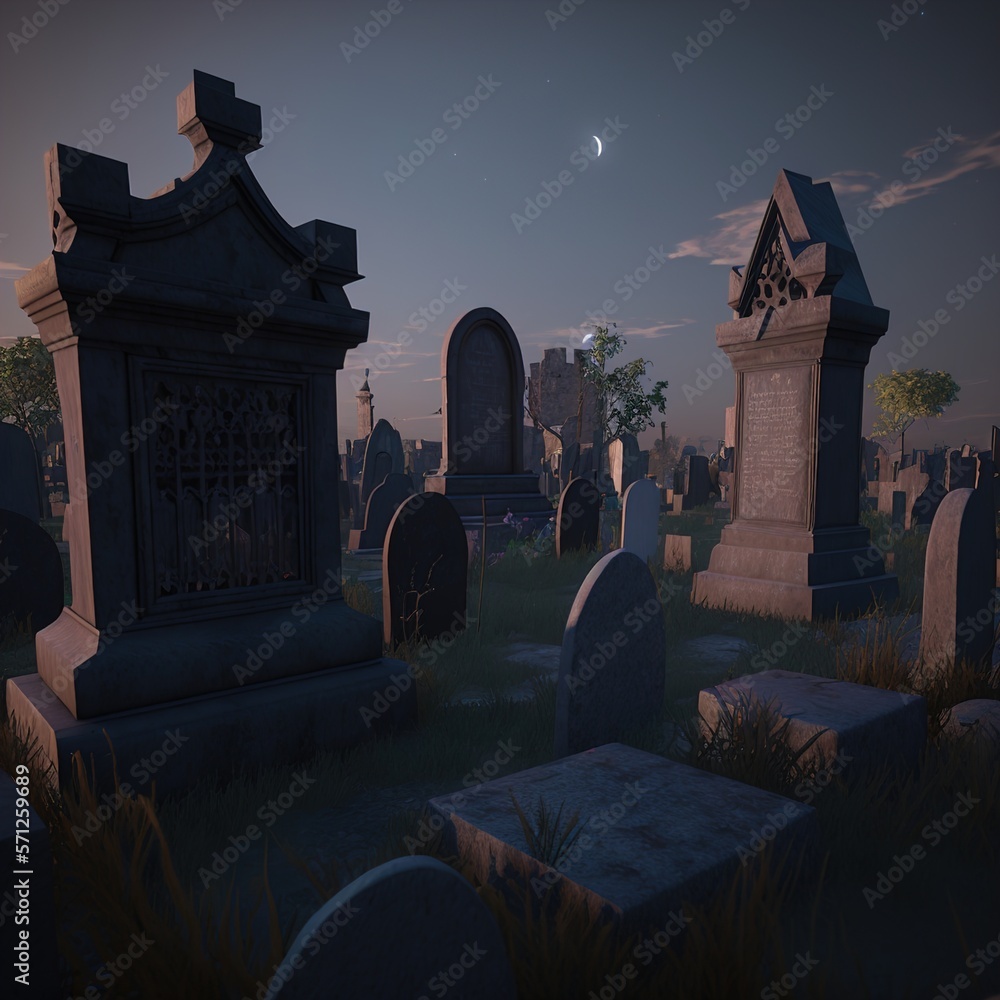 Moonlit graveyards: An old, abandoned cemetery, with headstones ...