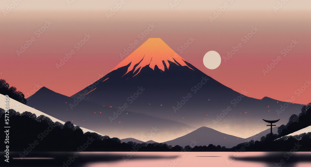 Mount Fuji graphic illustration. Mountain covered in snow next to a ...