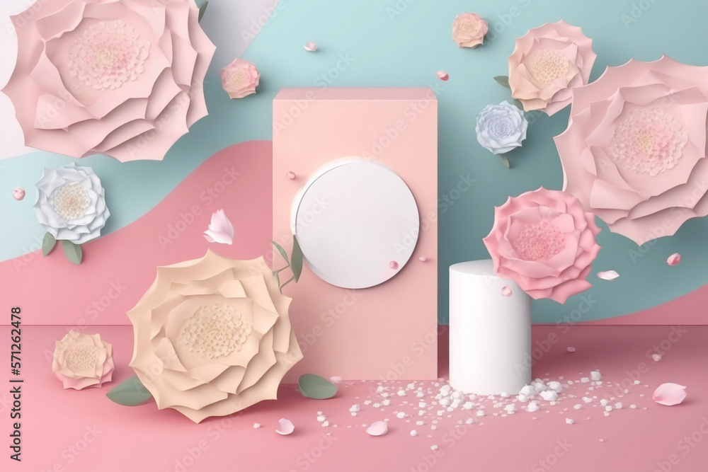Abstract minimal scene with falling flowers – object display mockup ...