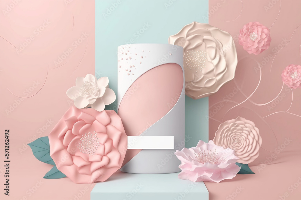 Abstract minimal scene with falling flowers – object display mockup ...