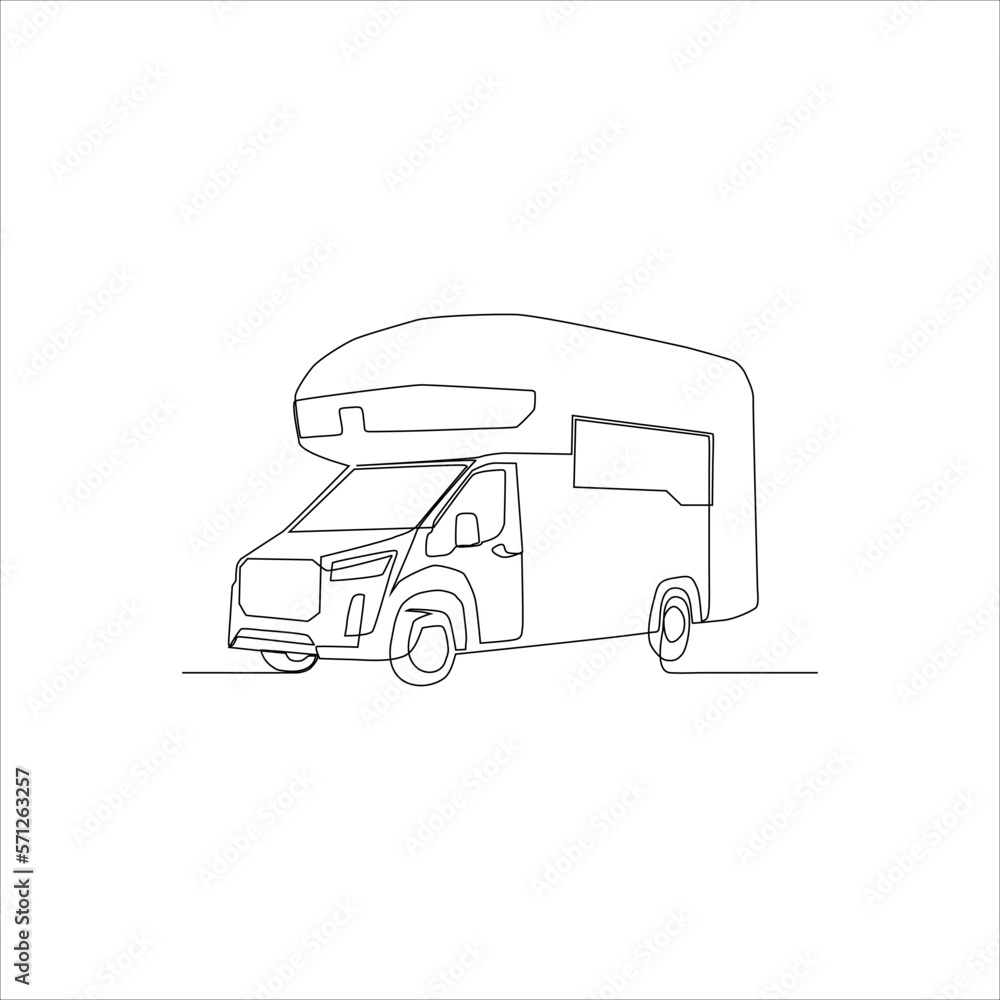 continuous line vector illustration art of camper van car Stock Vector ...