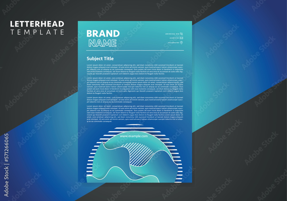 Blue letterhead template with flowing liquid shapes, amoeba forms ...