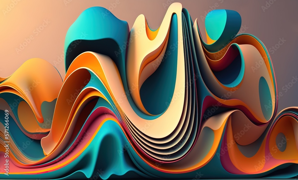 Abstract metamorphosis background with 3d amorph colorful wavy shapes ...