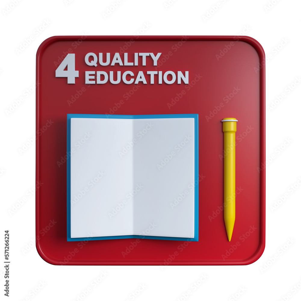 3D render of Sustainable Development Goals icon 4 Quality Education ...