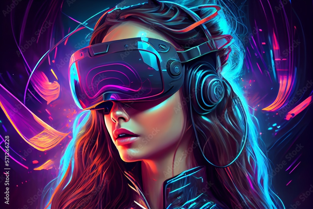 vr headset, woman, metaverse, virtual reality, digital art, futuristic ...