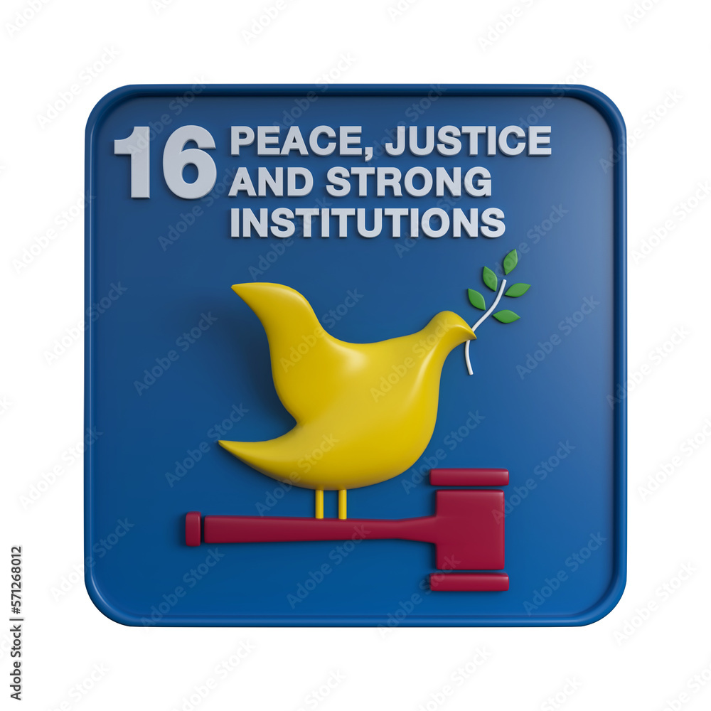 3D render of Sustainable Development Goals icon 16 Peace, Justice and ...
