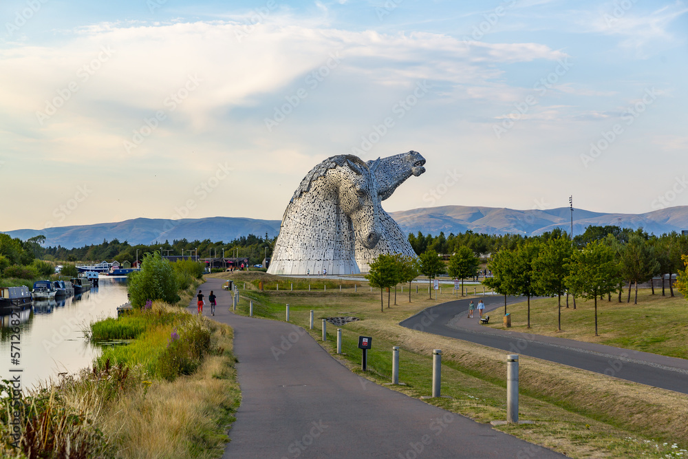 FALKIRK, SCOTLAND 2022, August 13: The Kelpies is a 30 metre high horse ...