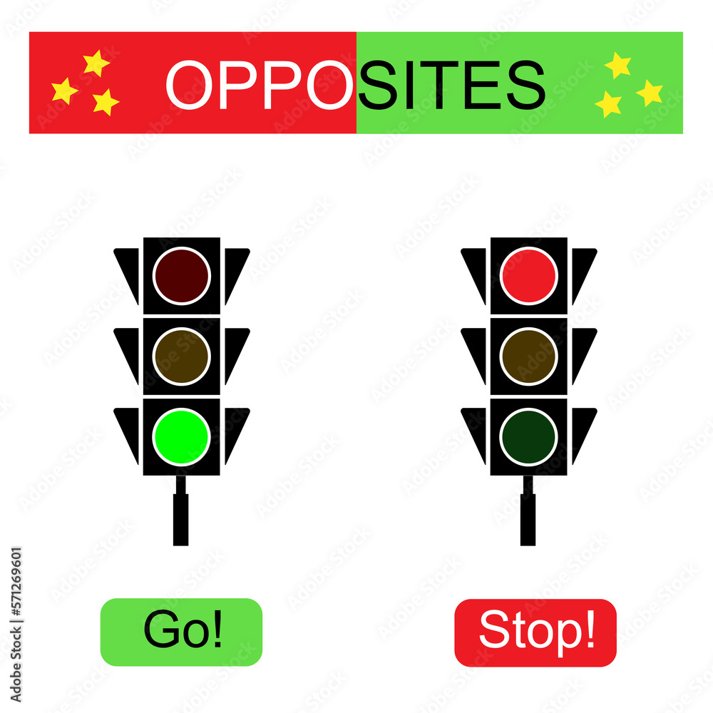 Educational material for kids. Opposites words: go and stop. Traffic ...