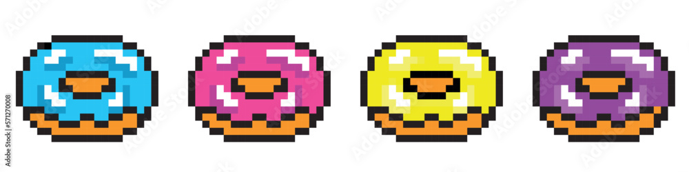 Pixel art 8-bit.Pixel style delicious donut - isolated vector ...