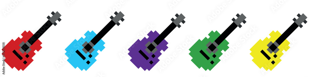 Pixel art 8-bit.Vector illustration of pixel guitar icon collection ...