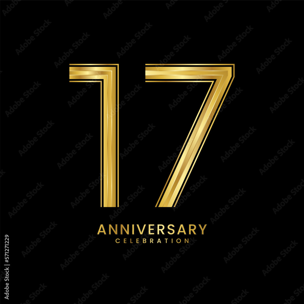 17th Anniversary celebration. Anniversary logo design with golden ...