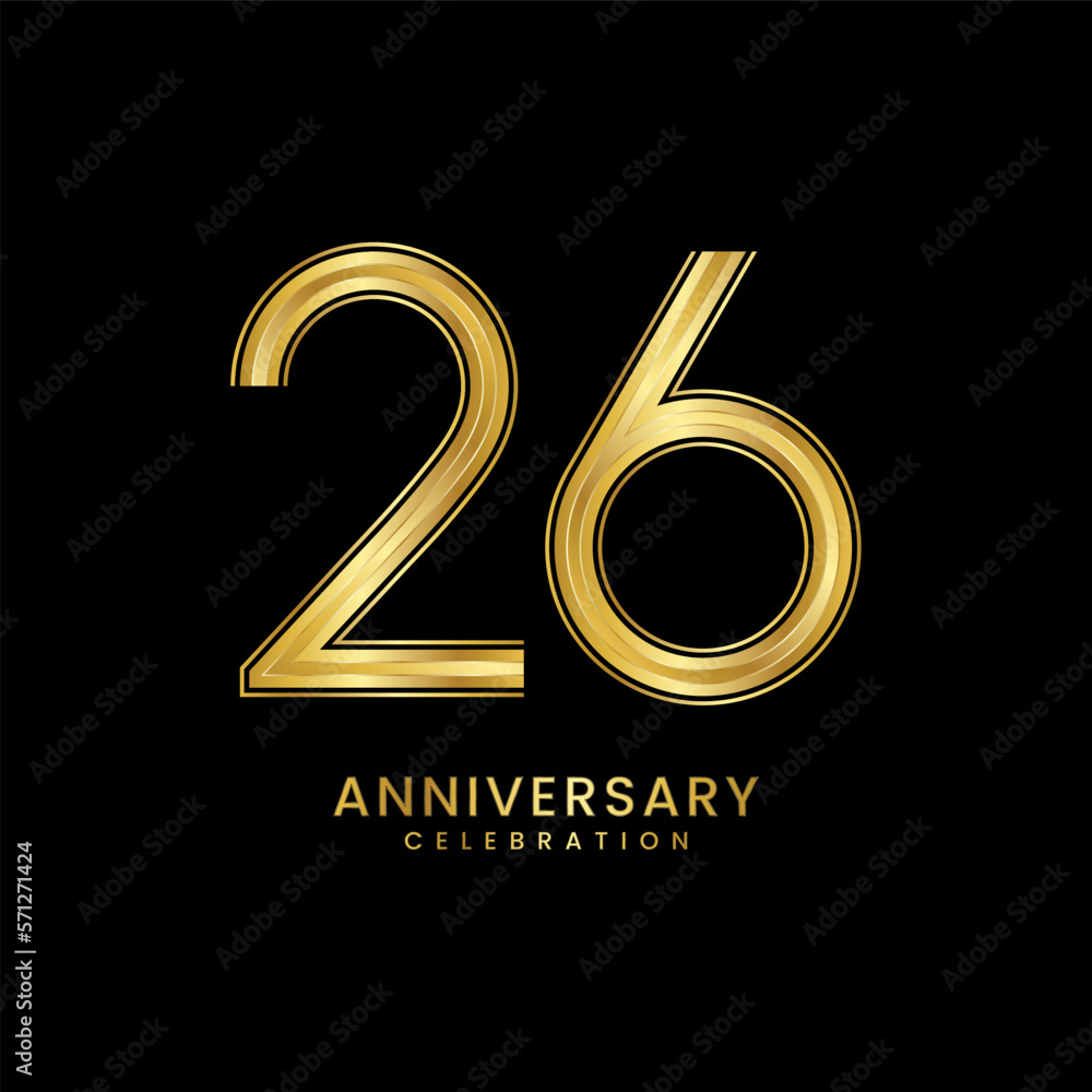 26th Anniversary celebration. Anniversary logo design with golden ...