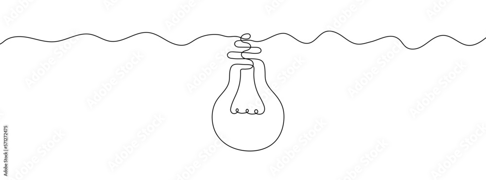 Linear background of light bulb. One continuous line drawing of a light ...