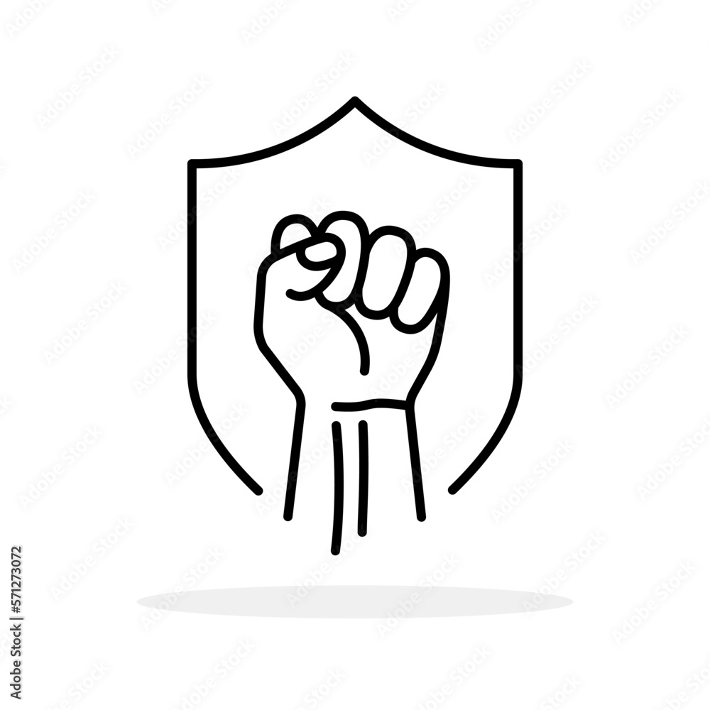 Raised fist symbol. Clenched fist symbol on a shield. Security or ...