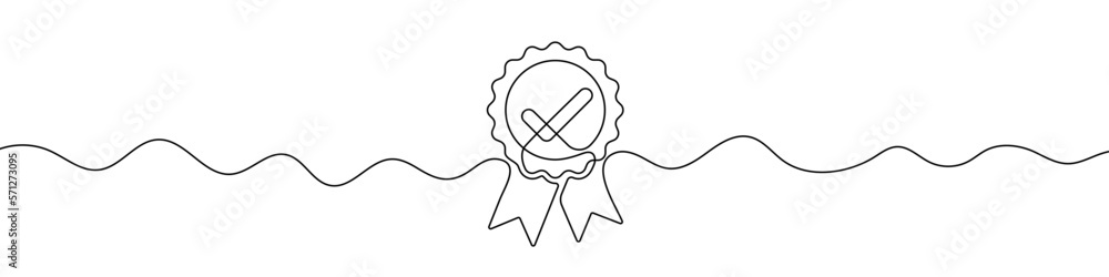 Continuous linear drawing of medal. Single line drawing of award win ...