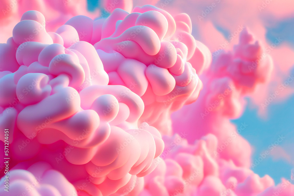 Fluffy and pink clouds wallpaper illustration with copy space ...