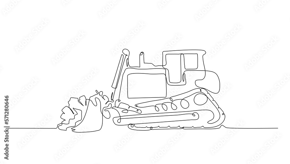 Continuous line art or One Line drawing of bulldozer for vector ...