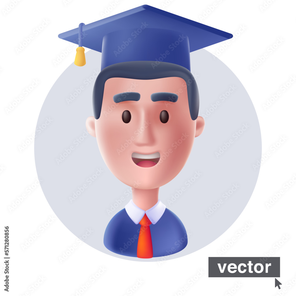 Young smiling graduate student with academic robe and graduation cap ...