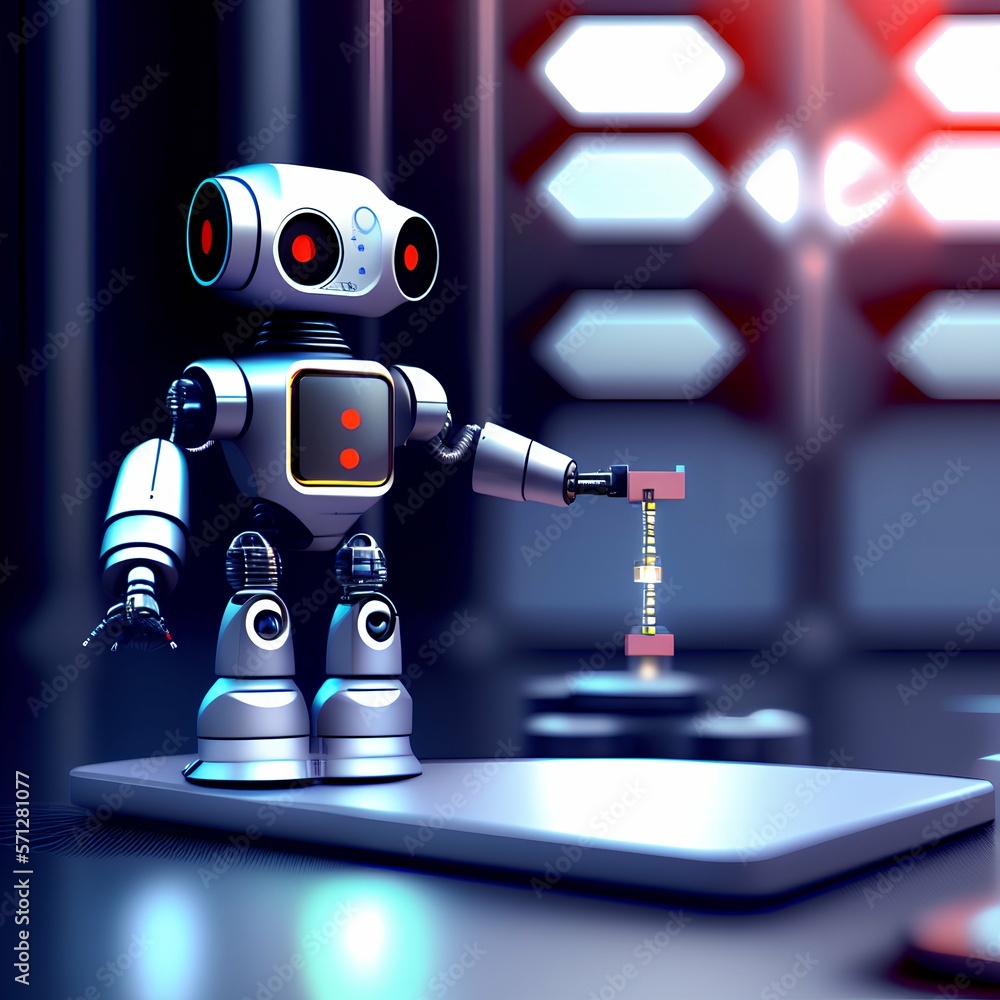 Robot cyborg machines with mechanical arms, computer game robotic droid ...