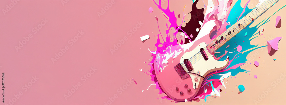 beautiful pink guitar with magical splash texture for music banner ...