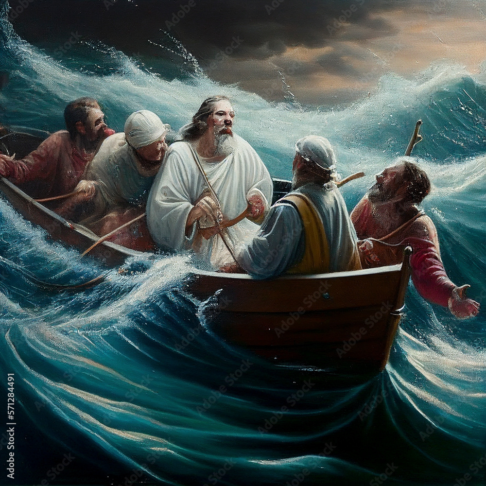 Jesus' fishing with Apostle Stock Illustration | Adobe Stock