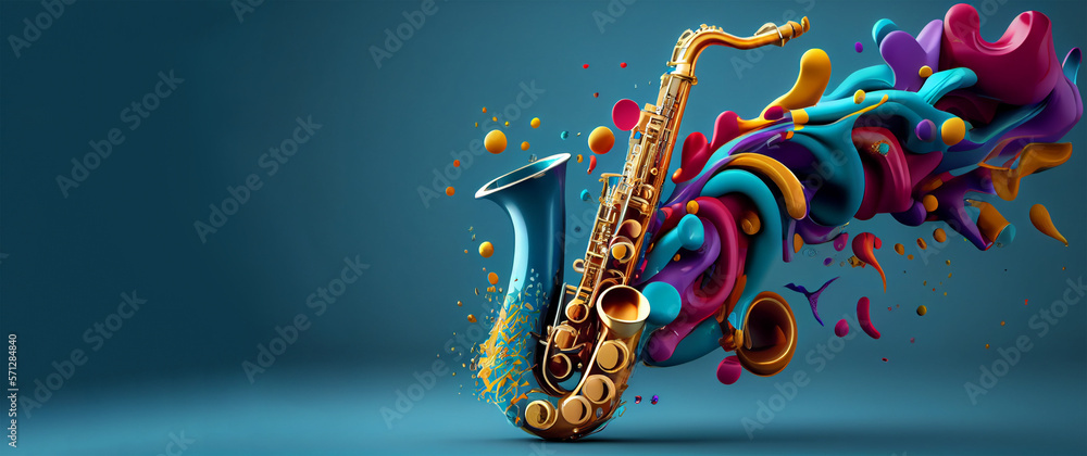 beautiful saxophone with magical splash texture for music banner ...