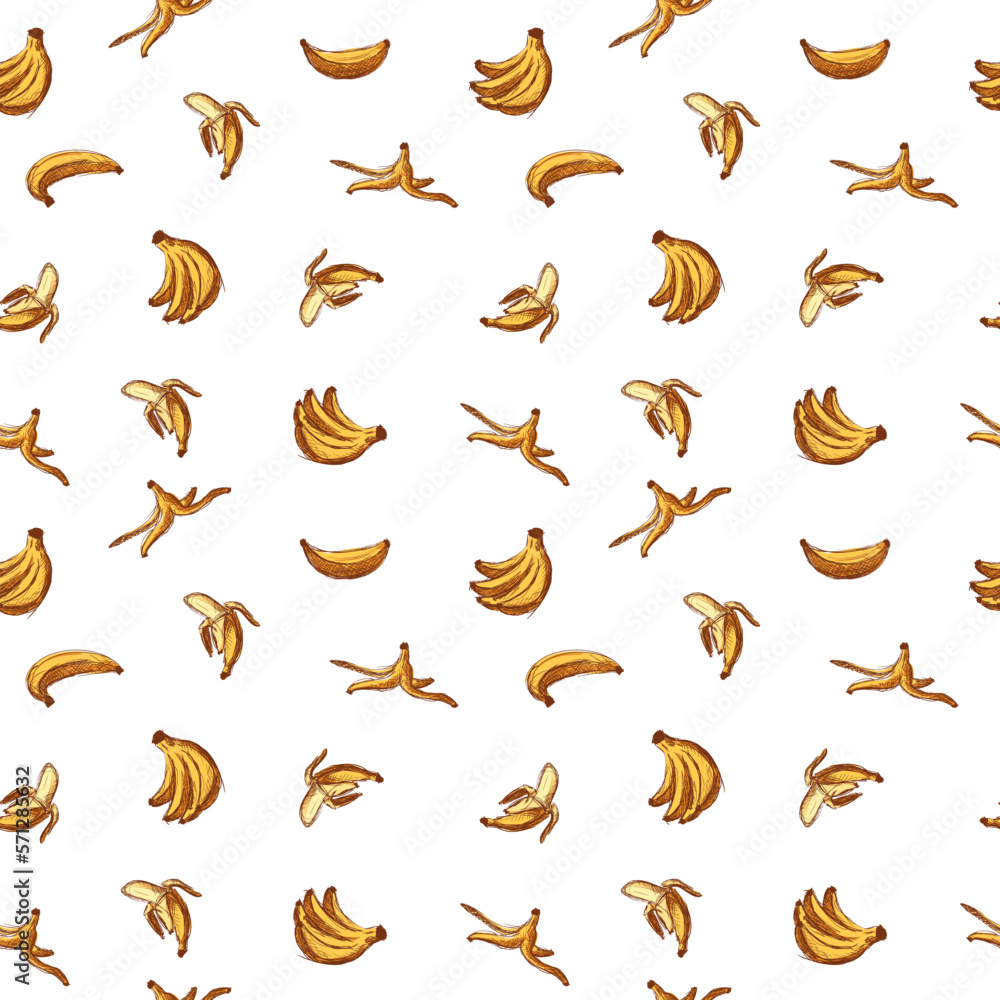 Seamless pattern with sketches of bananas. Hand drawn illustration ...