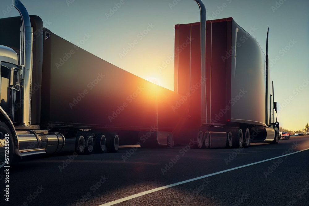 Classic American big rig black semi truck with oversize load sign ...