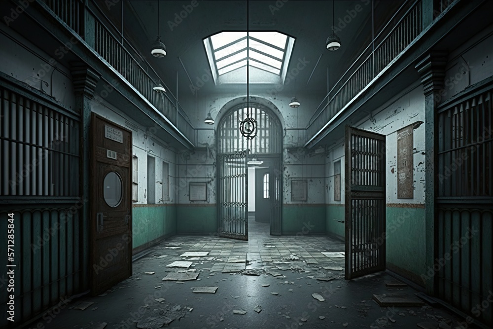 Poster empty dark dirty alley hallway of unused facilities old building ...