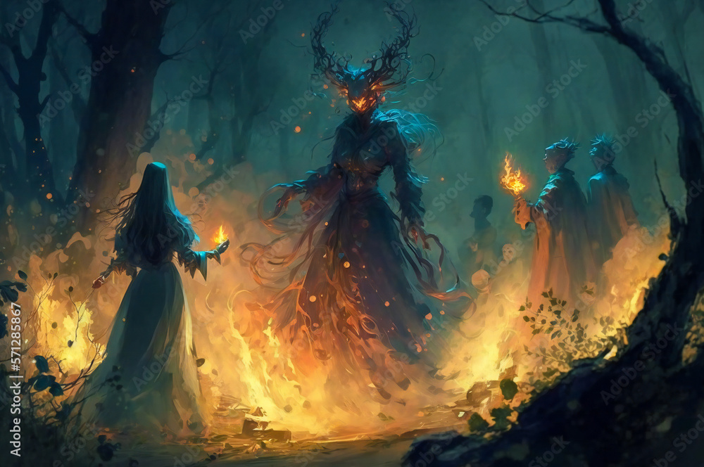 Pagan ritual in the forest. Fictional. Created with Generative AI ...