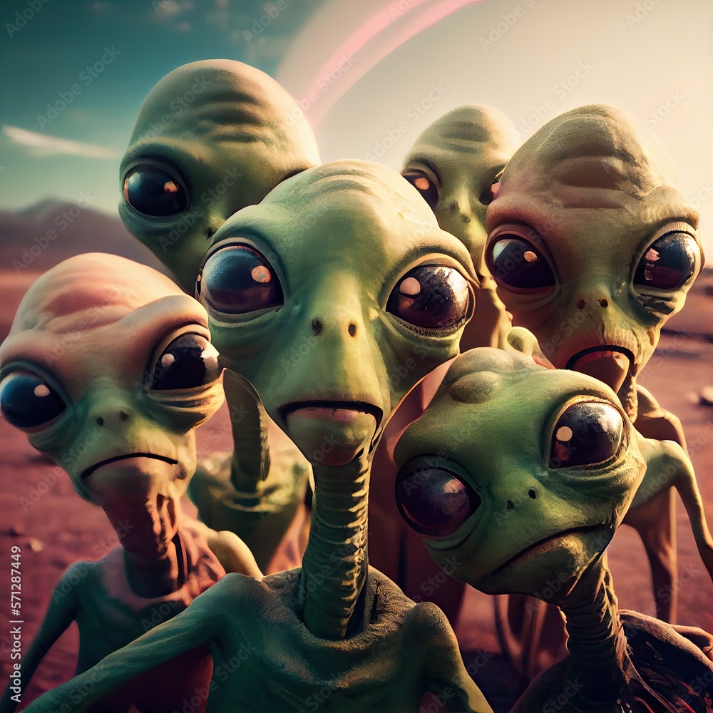 Aliens Taking a Selfie in Area 51, Digital Art, Green Aliens, Aliens ...