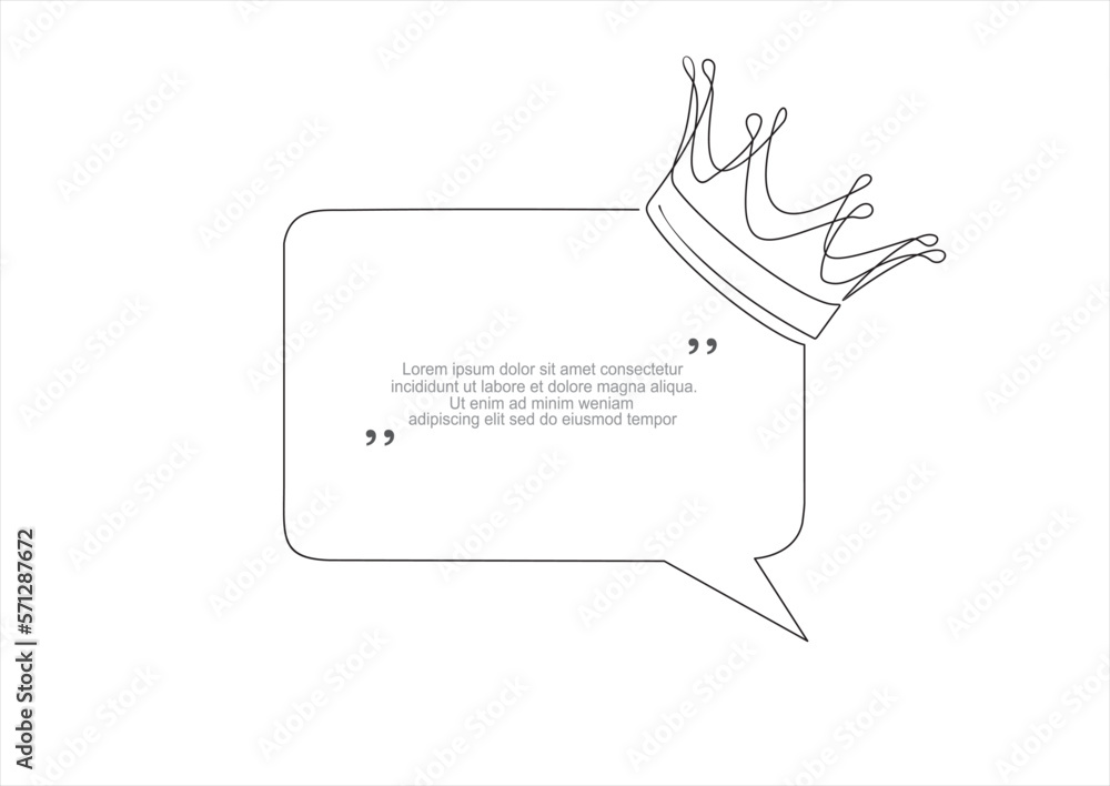 Continuous one line drawing of crown and speech bubble. Trendy line art ...
